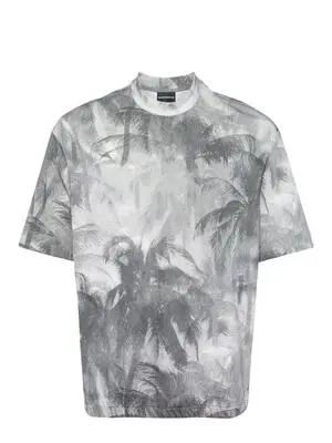 Emporio Armani Palm Tree-print Cotton T-shirt - Grey