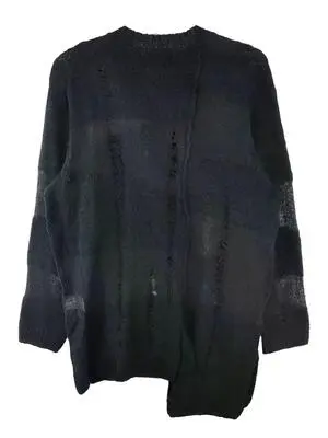 Yohji Yamamoto Distressed Crew Neck Long Sleeve Sweater - Black