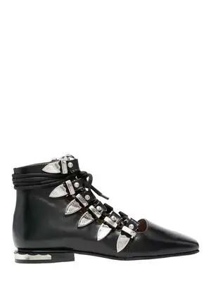 Toga Leather Lace-up Ankle Boots - Black