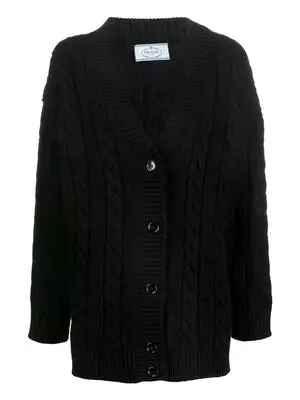 Prada V-neck Cable Knit Cardigan - Black