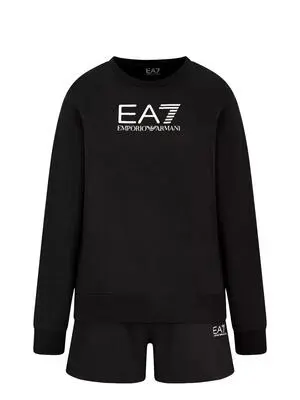 EA7 Logo Print Track Shorts - Black