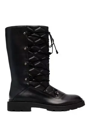 Bally Quilted Front Lace-up Leather Boots - Black