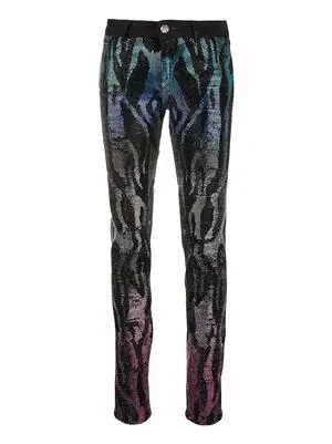 Philipp Plein Embellished Zebra Pattern Jeggings - Black