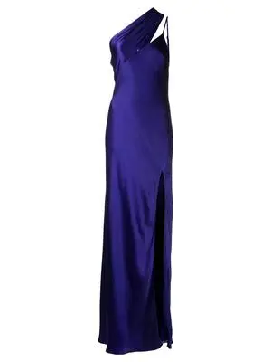 Michelle Mason Side-slit One-shoulder Gown - Blue