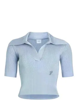 PATOU Knitted Polo Top With Embroidered Logo - Blue