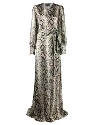 Philipp Plein Silk Python Print Maxi Dress - Neutrals