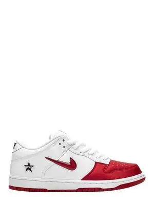 Nike Supreme X Dunk Low "jewel Swoosh" White/ Sneakers - Red