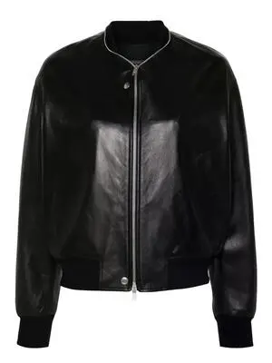 JIL SANDER Lambskin Nappa Leather Bomber Jacket - Black