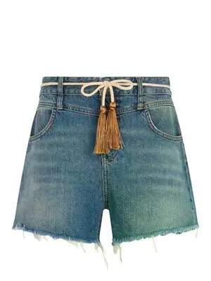 Liu Jo Raw Edge Denim Shorts With Tassel Belt - Blue