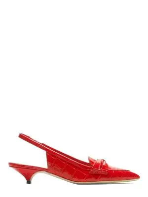 N°21 Calf Leather Embossed Crocodile Effect Bow Slingback Pumps - Red