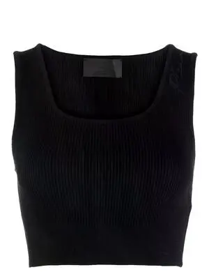 Philipp Plein Wool Ribbed Cropped Top - Black