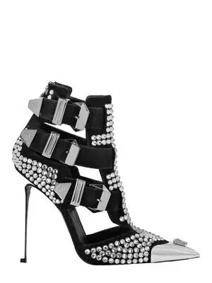 Philipp Plein Suede Strass Sandals High Heels Skull - Silver