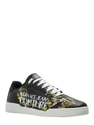 Versace Logo Embroidered Sneakers - Black