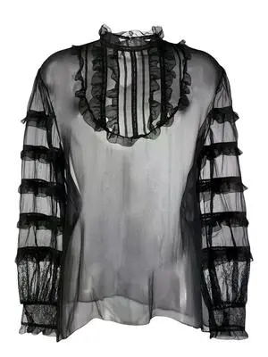 Valentino Garavani Sheer Organza Ruffle Blouse - Black