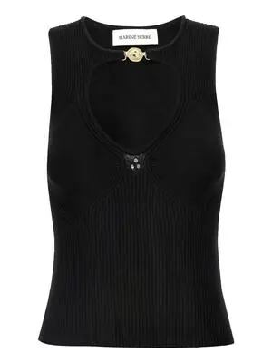 MARINE SERRE Ribbed Knit Cut-out Tank Top - Black