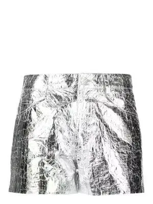 Monse Metallic Crinkled Mini Shorts - Silver