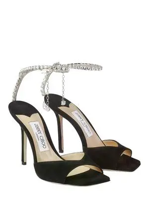 JIMMY CHOO Saeda 100 Crystal-embellished Strap Sandals - Black