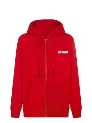 LET'S SWIM Organic Cotton Shark Print Hoodie - Red