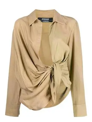 Jacquemus La Chemise Bahia Draped Shirt - Neutrals