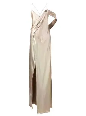 Michelle Mason Champagne Silk Cowl Back Gown - Neutrals