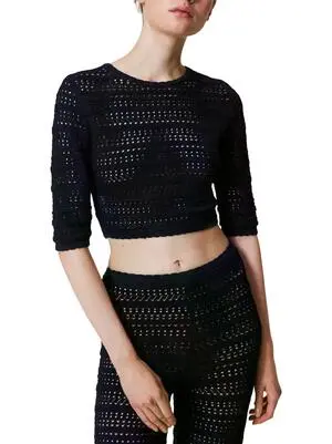 TWINSET Cropped Open-knit Jumper - Blue
