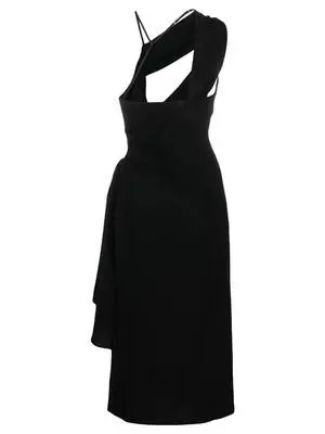 Jacquemus Abanada Asymmetric Draped Midi Dress - Black