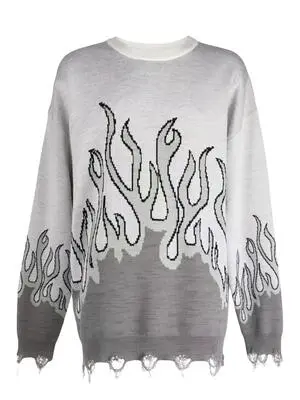 HACULLA. Distressed Flame Print Wool Jumper - Grey