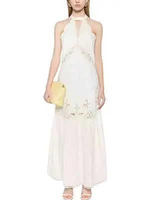 TWINSET Lace-detailed Halterneck Maxi Dress - Neutrals