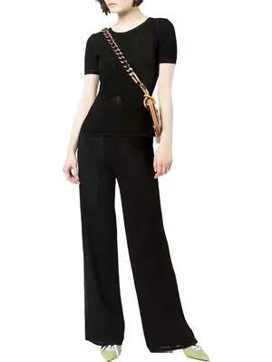 MARINE SERRE Crescent Moon Knit Wide-leg Trousers - Black