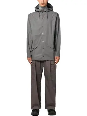 Rains Drawstring Hood Press-stud Parka Coat - Grey