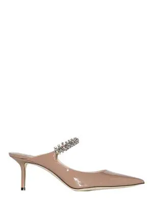 JIMMY CHOO Jimmy Choo Patent Leather Crystal Embellished Mules Neutrals