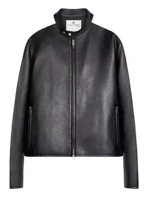 COURREGES Contrast Stripe Leather Biker Jacket - Black
