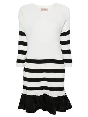 TWINSET Striped Knit Dress With Flounce Hem - White