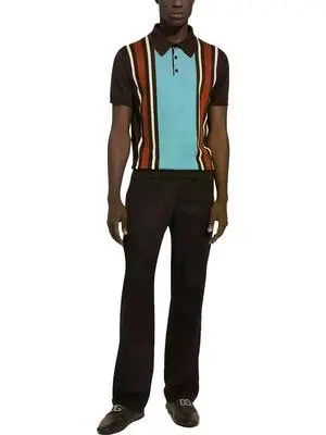 Dolce & Gabbana Striped Knit Polo Shirt - Brown