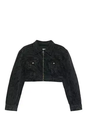 ROTATE BY BIRGER CHRISTENSEN Cropped Zebra-print Denim Jacket - Black