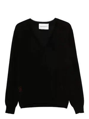 AMARANTO V-neck Long-sleeve Top With Ribbed Trim - Black