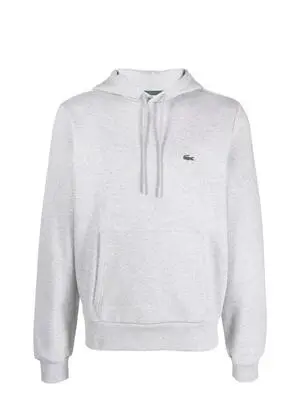 Lacoste Logo Patch Fleece Hoodie - Grey