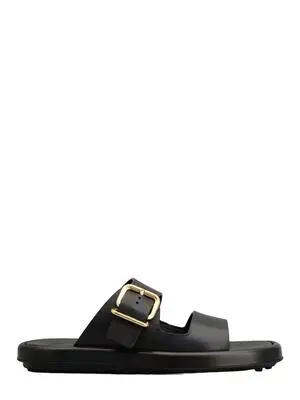 TOD'S Leather Sandals With Decorative Buckle Detail - Black