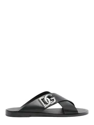 Dolce & Gabbana Dg Logo Leather Sandals - Black