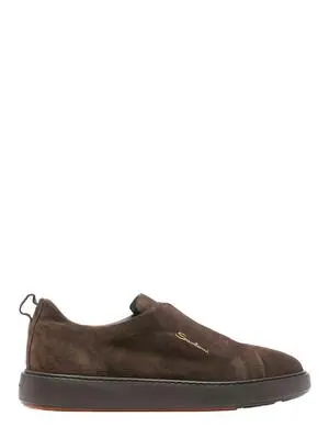 Santoni Suede Slip-on Round Toe Sneakers - Brown