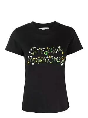 Stella McCartney Dandelion Logo Print Cotton T-shirt - Black
