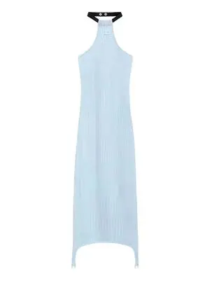 COURREGES Ribbed-knit Halterneck Dress - Blue