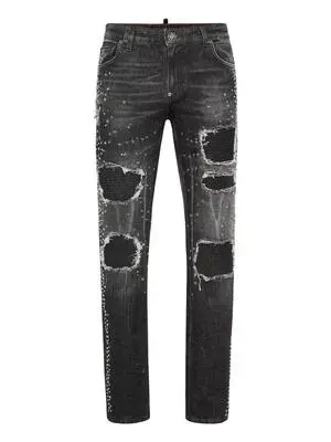 Philipp Plein Embellished Ripped Jeans - Grey