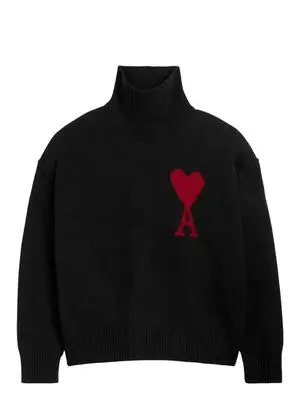 AMI Paris De Coeur High Neck Sweater - Black
