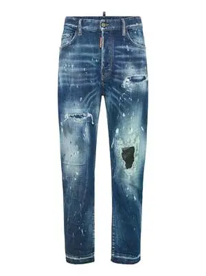 Dsquared2 Distressed Paint Splatter Straight Leg Jeans - Blue