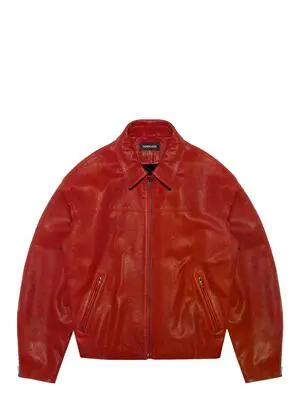 MAINLESS Leather Jacket With Zip Fastening And Adjustable Straps - Red