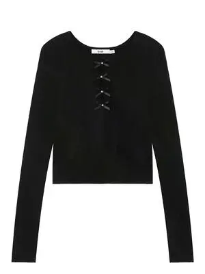 B+AB Ribbed Knit Top With Bow Detail - Black