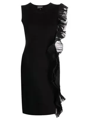 Emporio Armani Asymmetric Ruffle Detail Mini Dress - Black