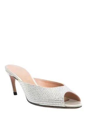Attico Ada Rhinestone Embellished Mid Heel Sandals - Silver
