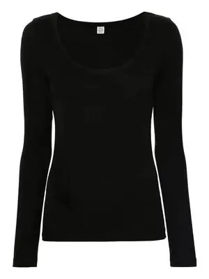 TOTEME Scoop-neck Fine-ribbed Long-sleeve Top - Black